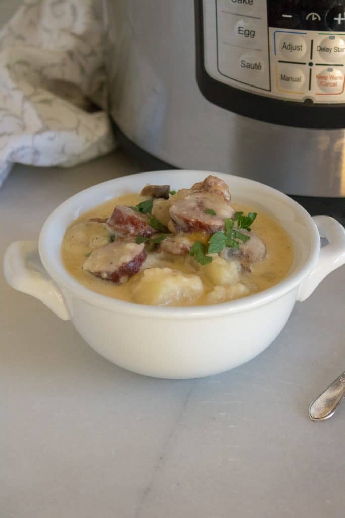 Instant Pot Kielbasa, Mushroom and Potato Soup - Moore or Less Cooking