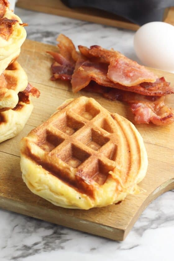 Bacon and Egg Stuffed Biscuit Waffles - Moore or Less Cooking