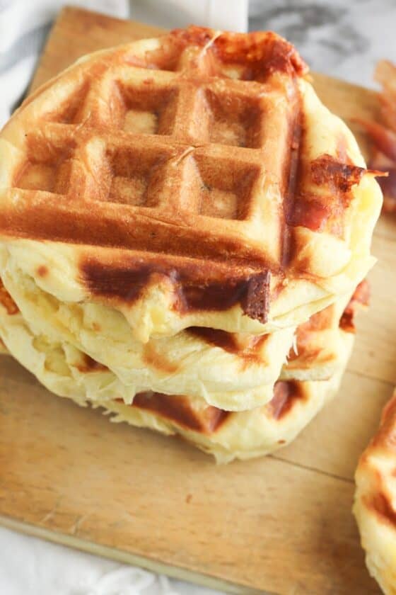 Bacon and Egg Stuffed Biscuit Waffles - Moore or Less Cooking