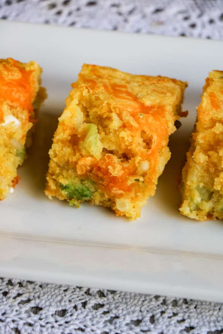 Broccoli Cheddar Cornbread - Moore or Less Cooking