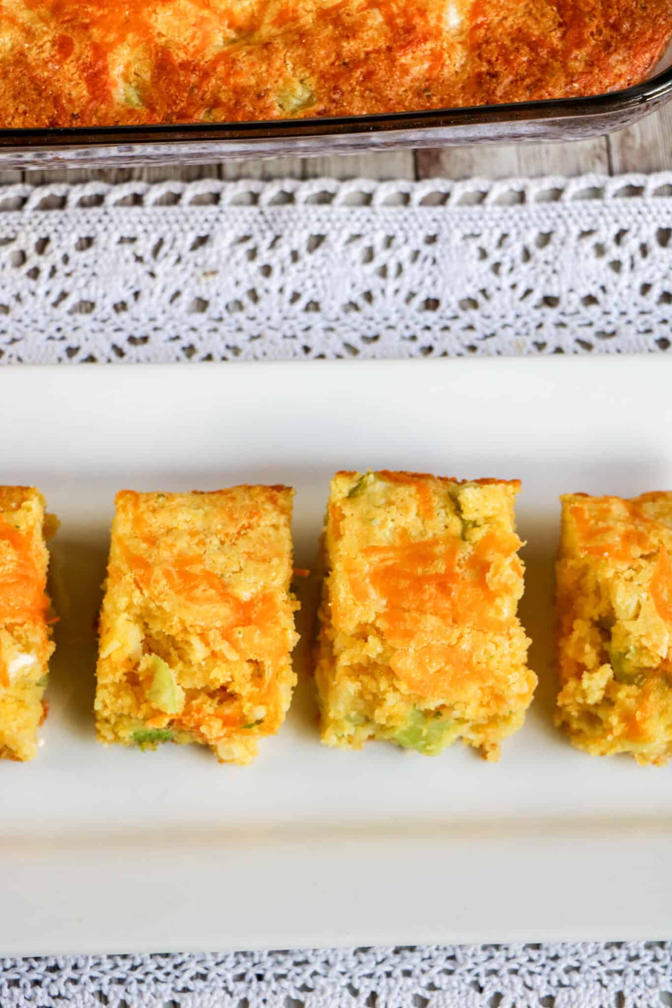 Broccoli Cheddar Cornbread - Moore or Less Cooking