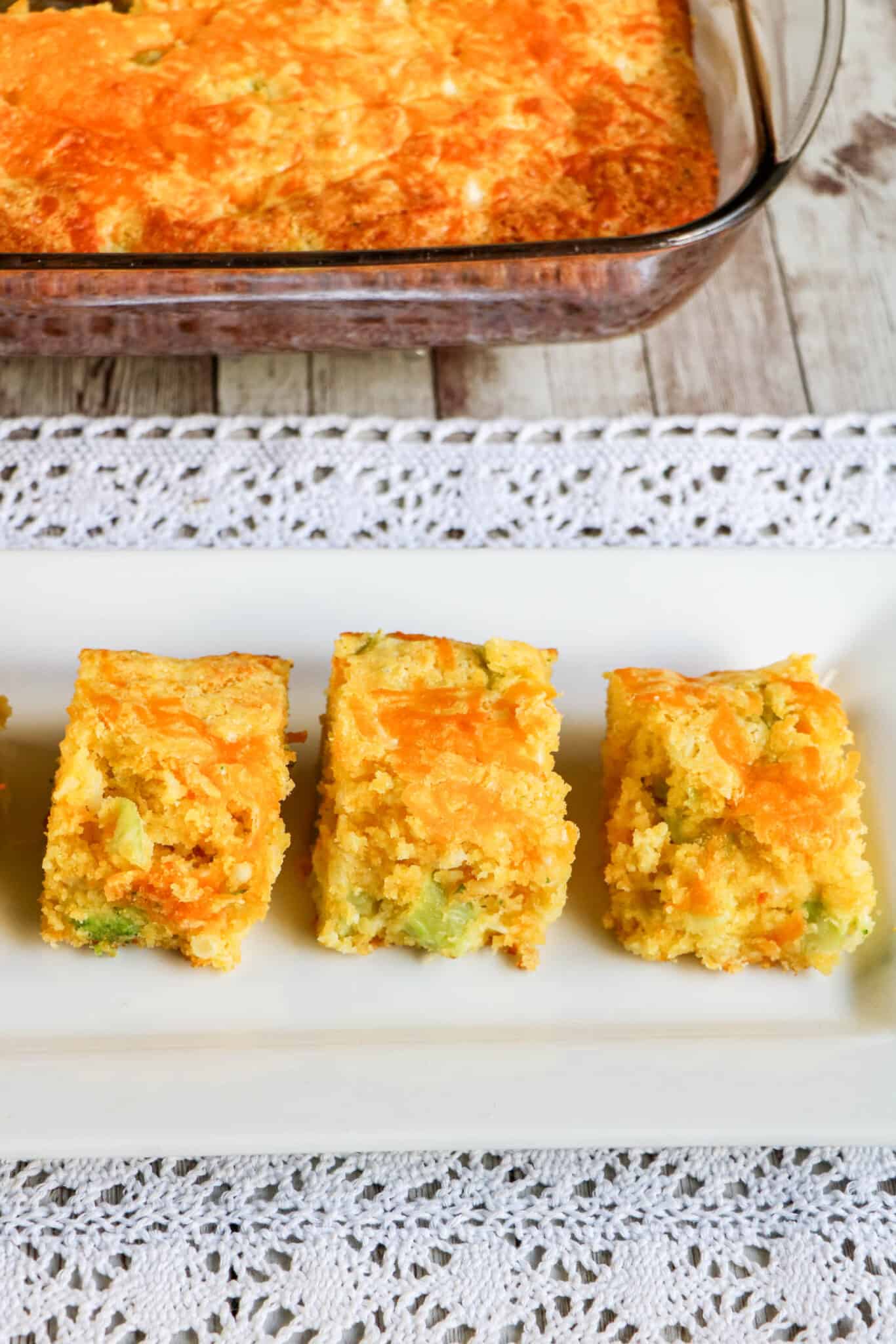 Broccoli Cheddar Cornbread - Moore or Less Cooking