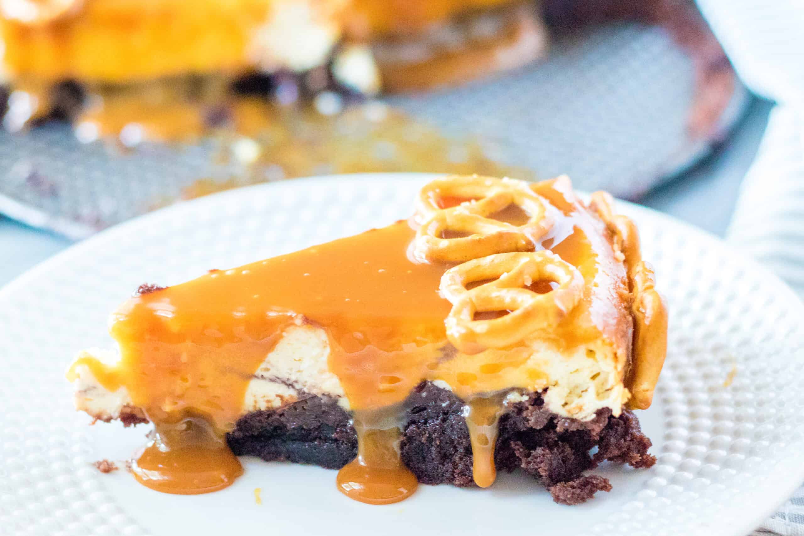 Brownie Bottom Salted Caramel Cheesecake - Moore or Less Cooking