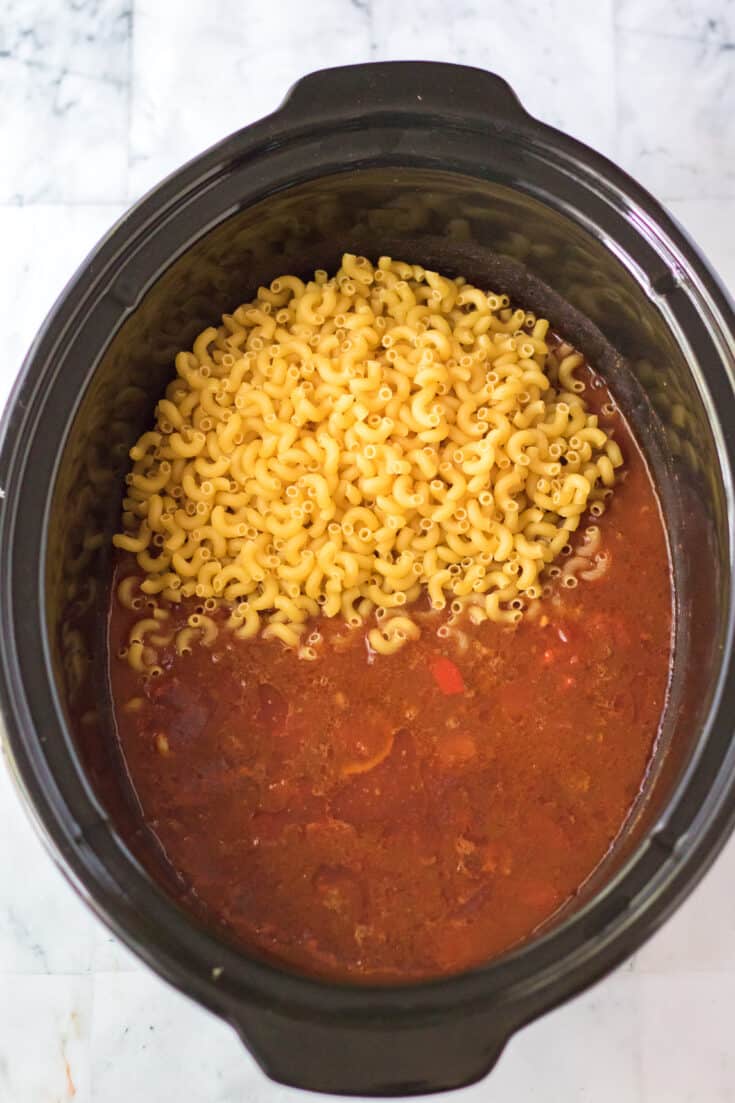 Slow Cooker Chili Mac - Moore or Less Cooking