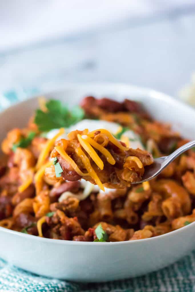 Slow Cooker Chili Mac - Moore or Less Cooking