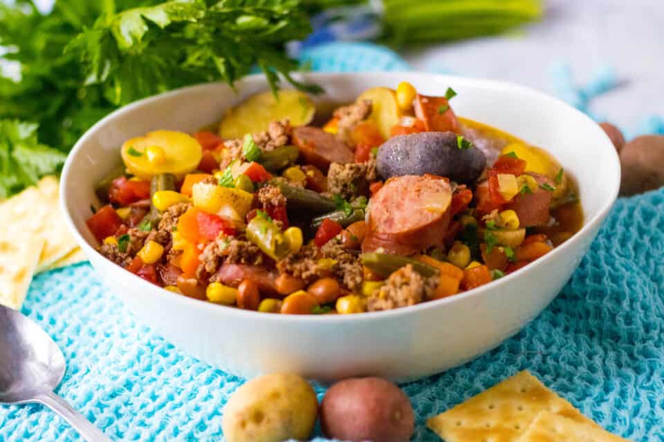 Slow Cooker Cowboy Stew - Moore or Less Cooking