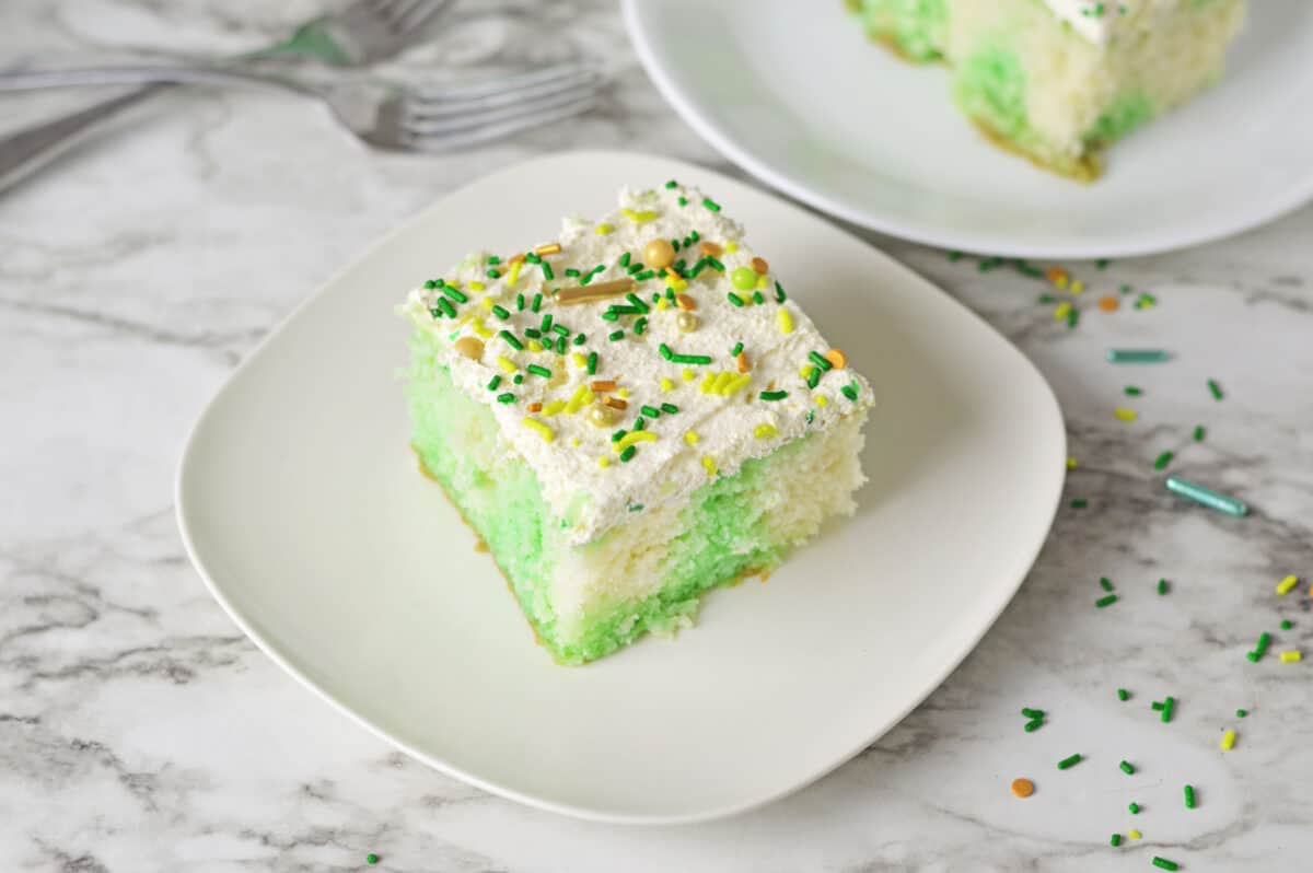 St. Patrick's Day Poke Cake - Moore or Less Cooking