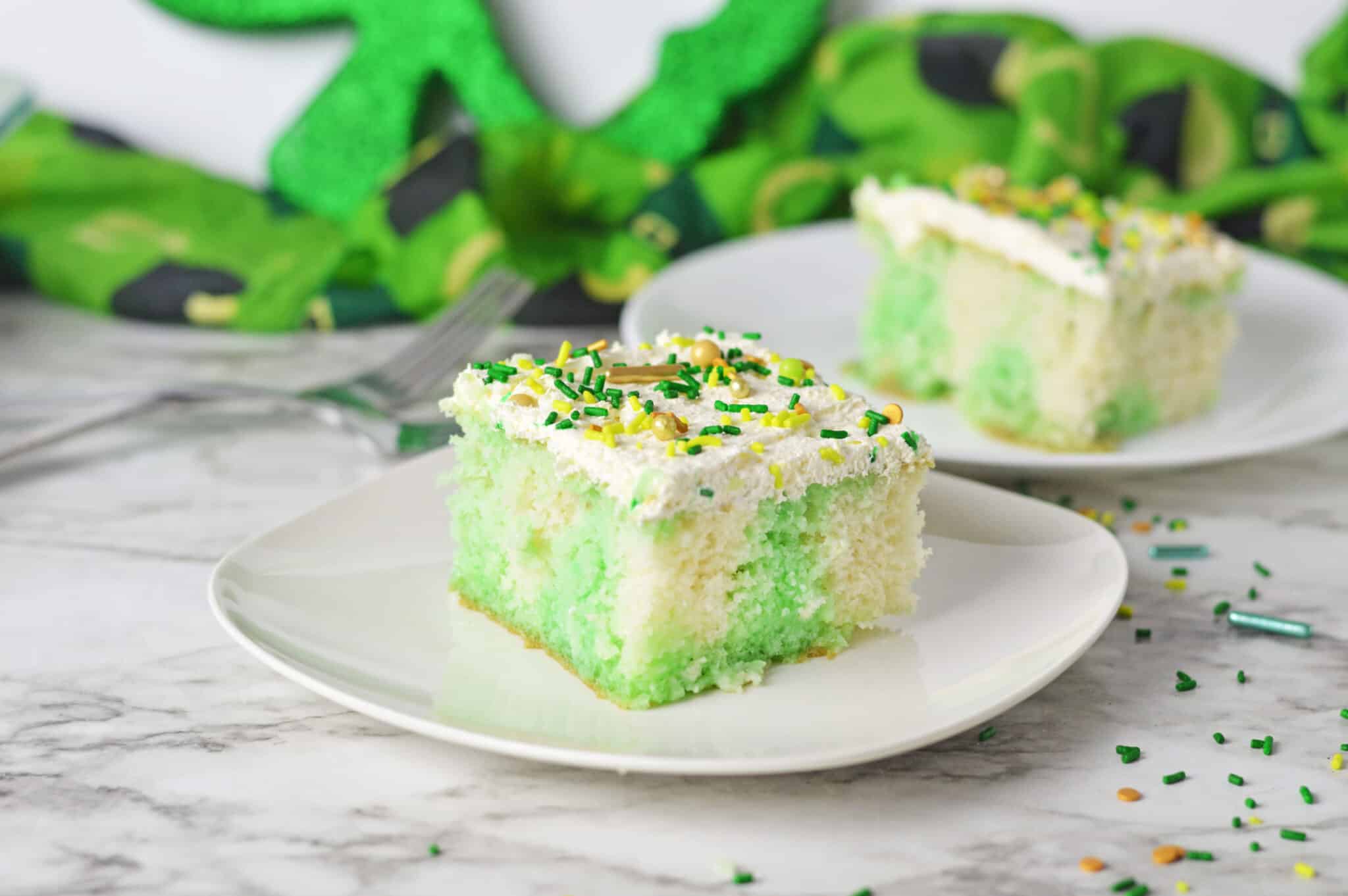 St. Patrick's Day Poke Cake - Moore or Less Cooking