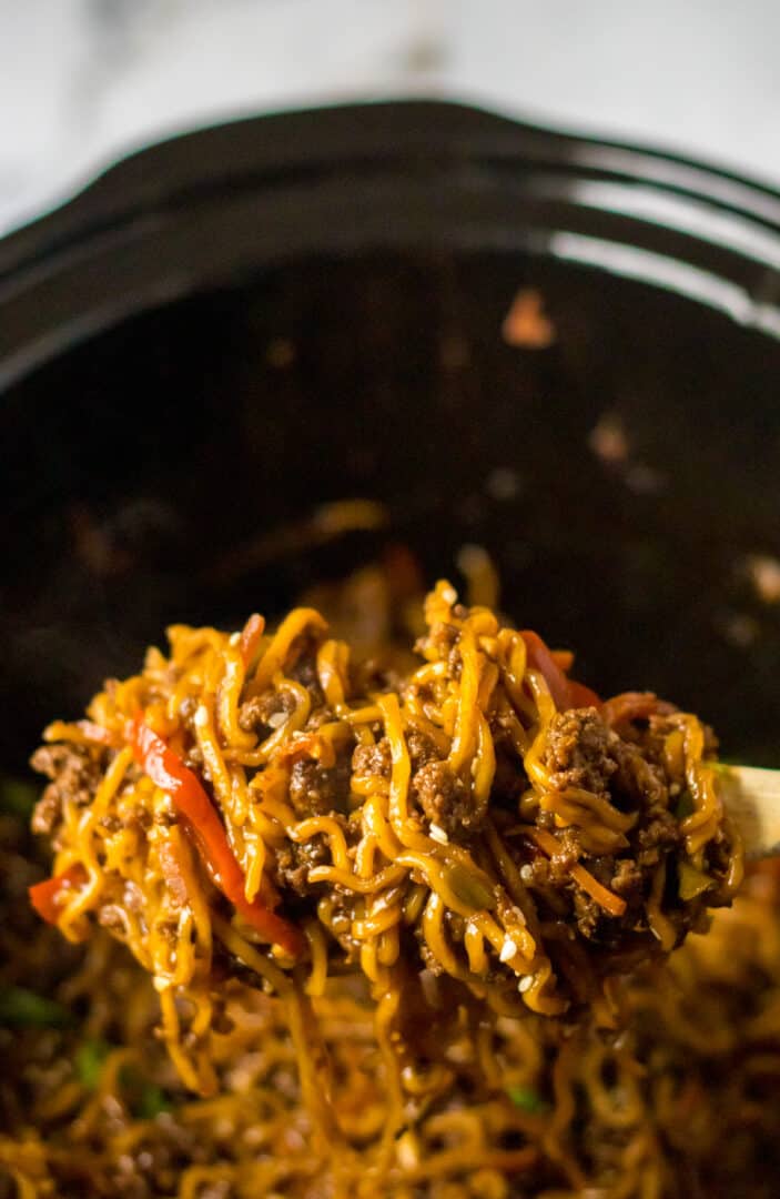 Slow Cooker Beef Ramen - Moore or Less Cooking