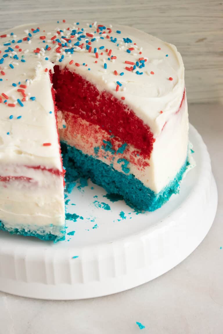 Red White And Blue Cake with a No-Bake Cheesecake Layer - Moore or Less ...