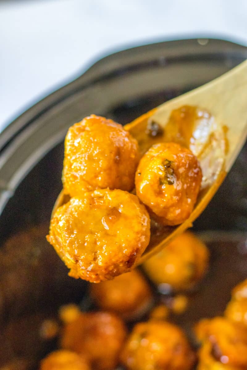 Slow Cooker Firecracker Chicken Meatballs - Moore or Less Cooking
