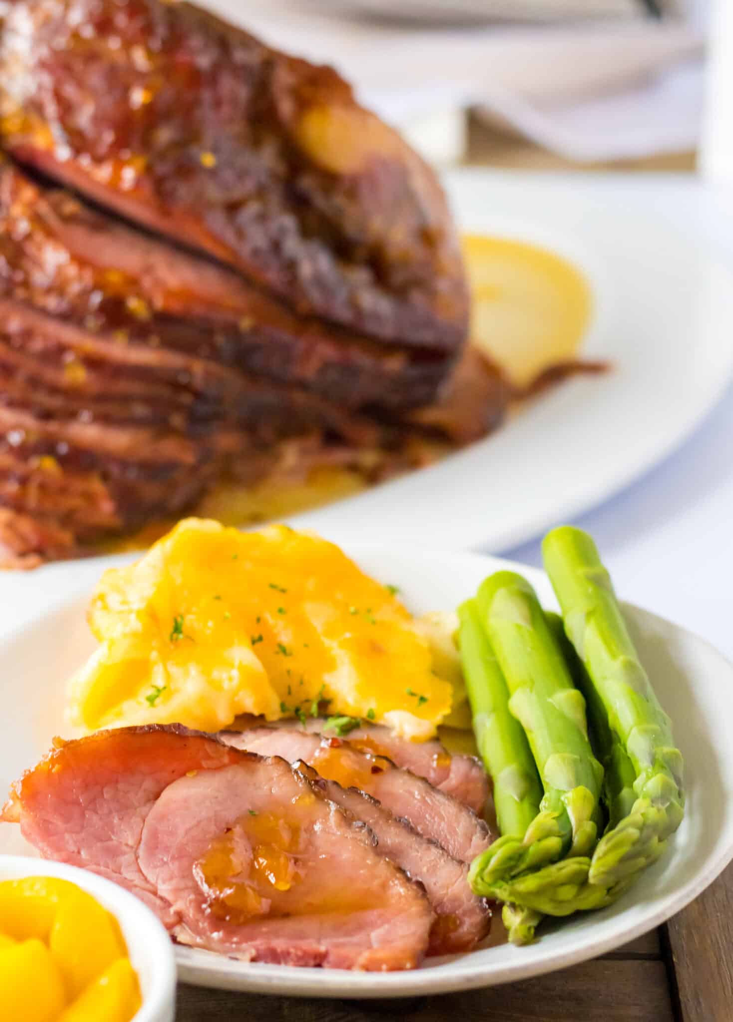 Slow Cooker Hot Honey Peach Glazed Ham - Moore or Less Cooking