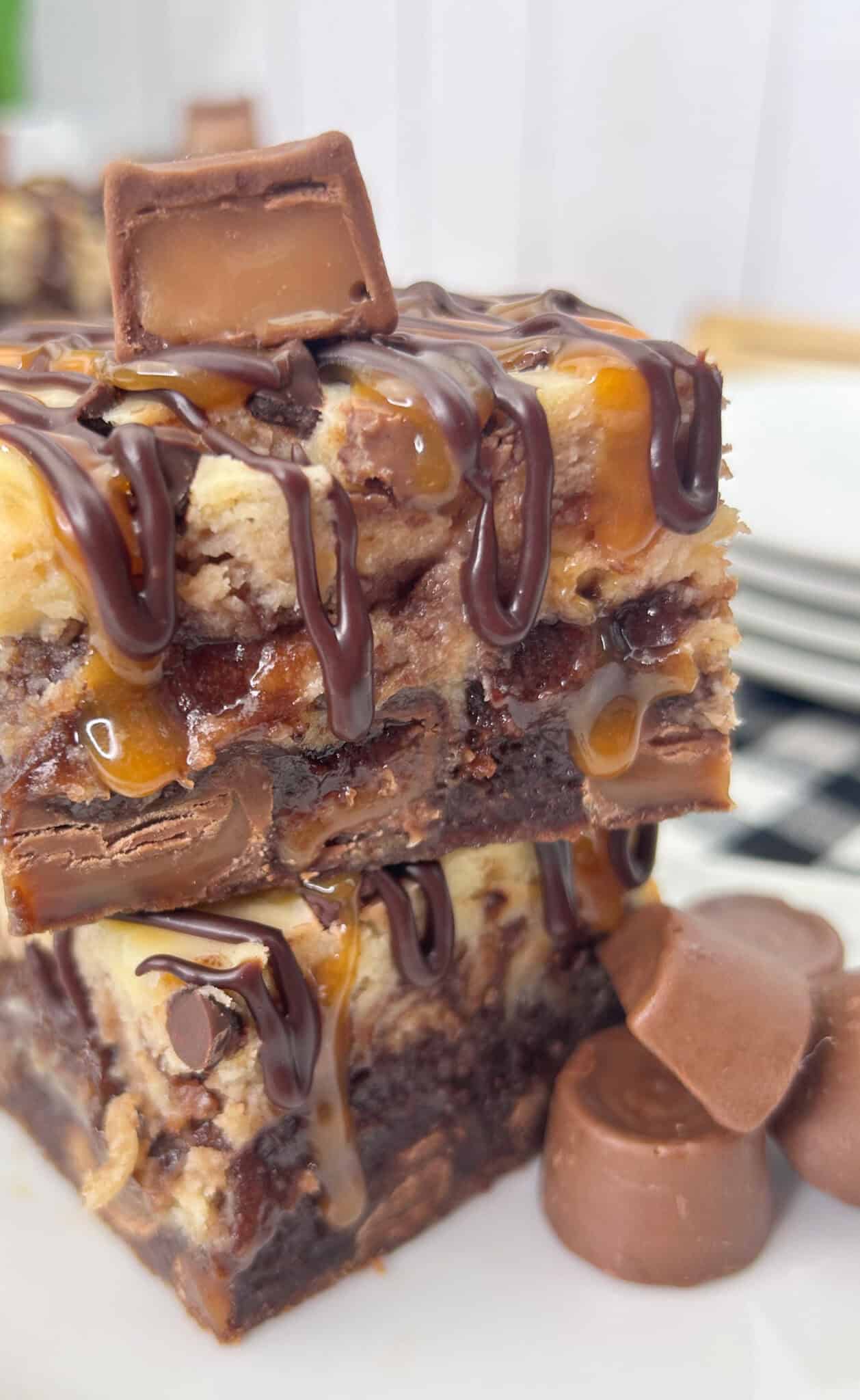 Rolo Cheesecake Brownie Bars - Moore or Less Cooking