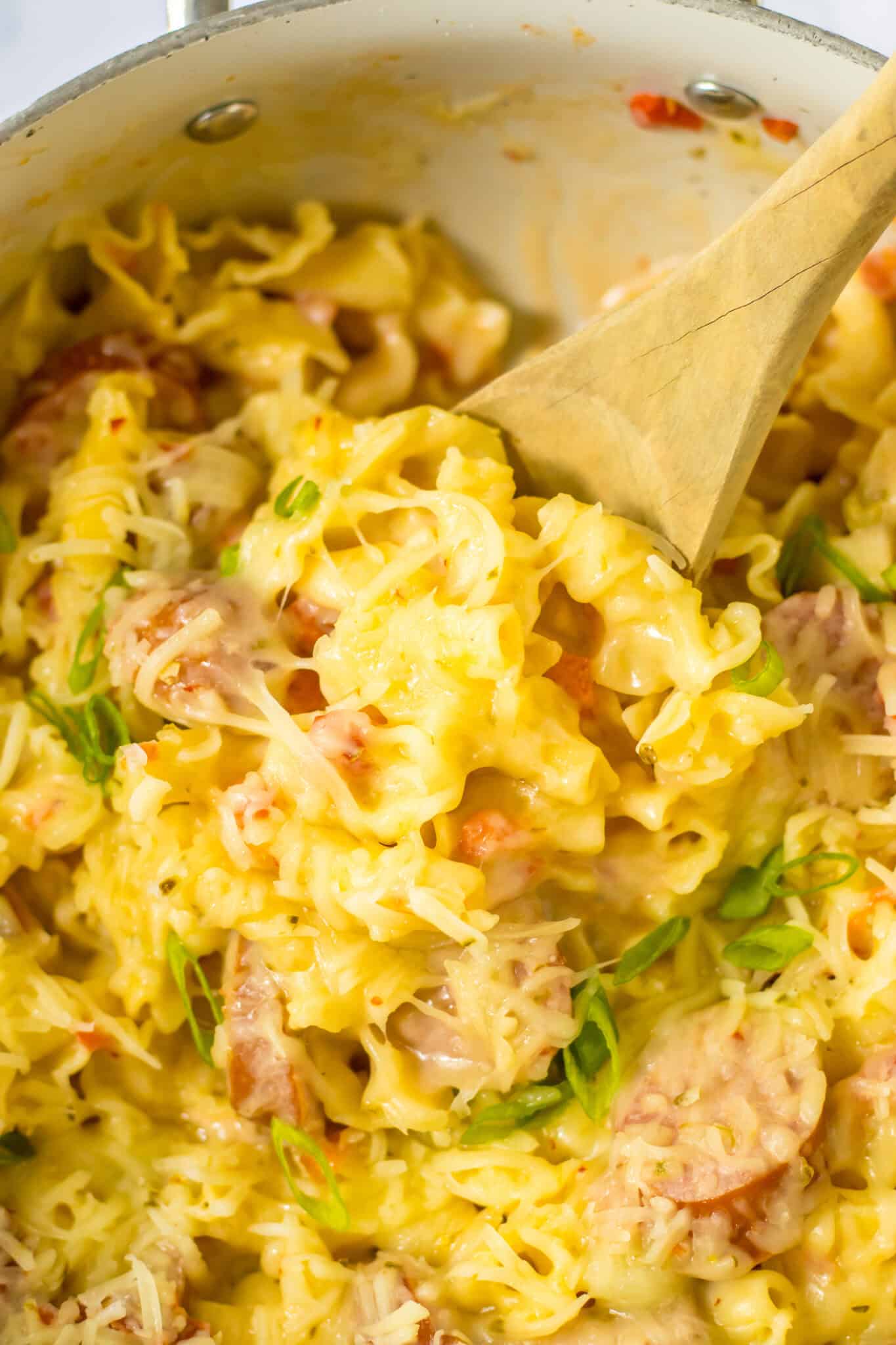 One Pot Cheesy Sausage Pasta - Moore or Less Cooking