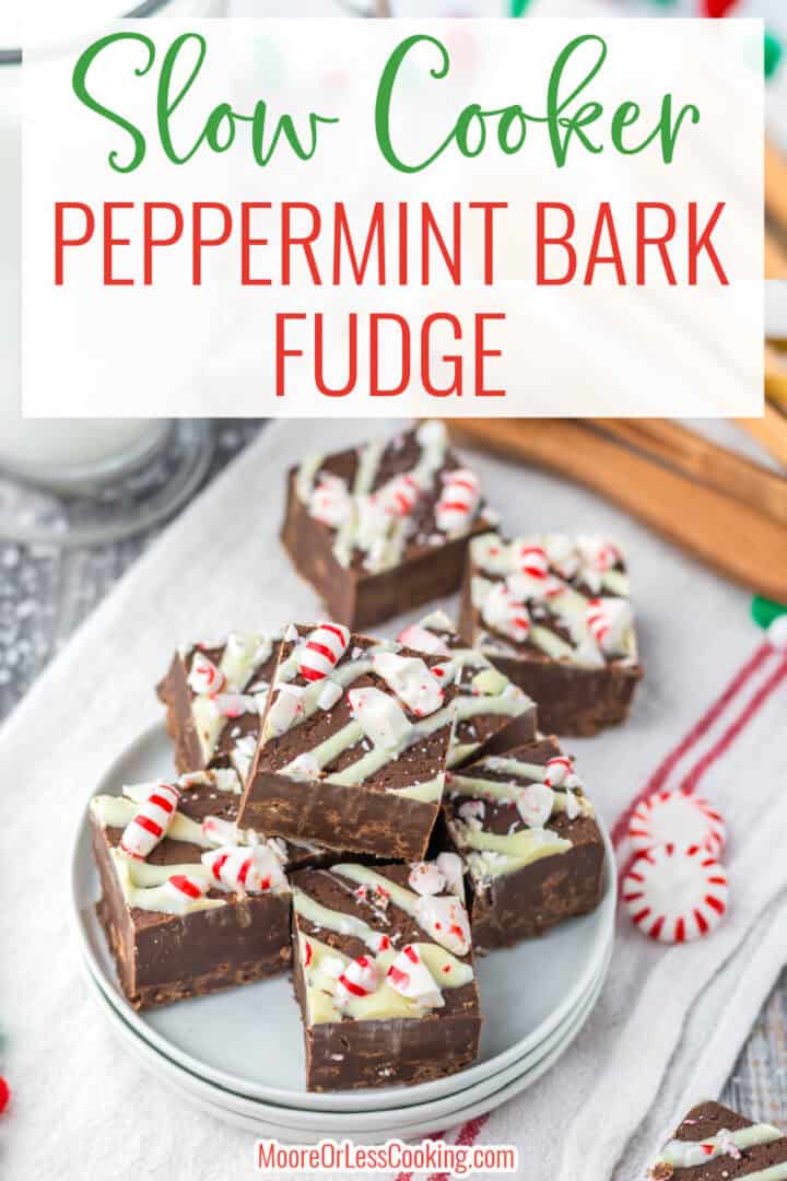 Slow Cooker Peppermint Bark Fudge - Moore or Less Cooking