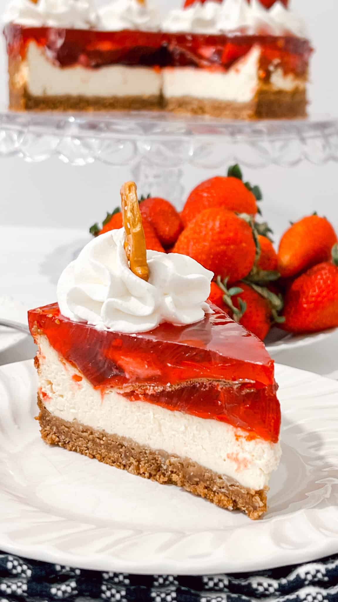 Strawberry Pretzel Salad Cheesecake - Moore or Less Cooking